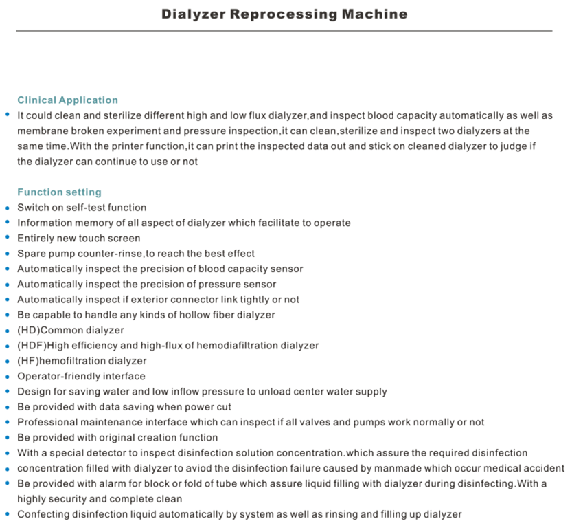 Professional Medical Dialyzer Reprocessing Machine for Dialyzers ...